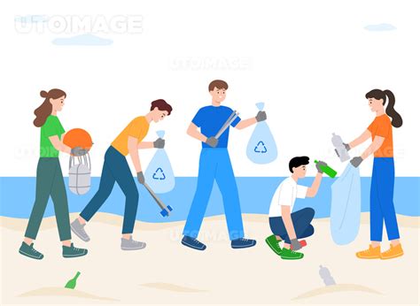 비치코밍 오션 클린업 바닷가 쓰레기 줍는 사람들 벡터 일러스트 유토이미지 상세페이지 베이직샵 일러스트 21779757