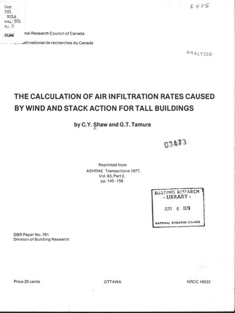 Ashrae 77 Calculation Of Wind And Stack Effect Infiltration In Tall
