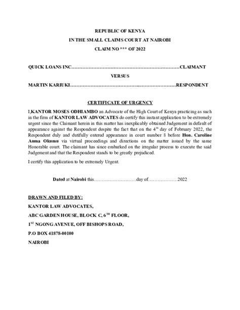 Doc Application To Set Aside Judgement In Default Of Appearance In Kenya