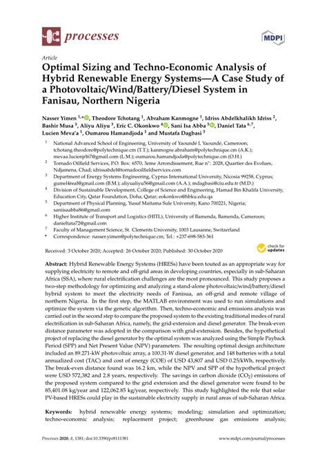 Pdf Optimal Sizing And Techno Economic Analysis Of Hybrid Renewable Energy Systems A Case