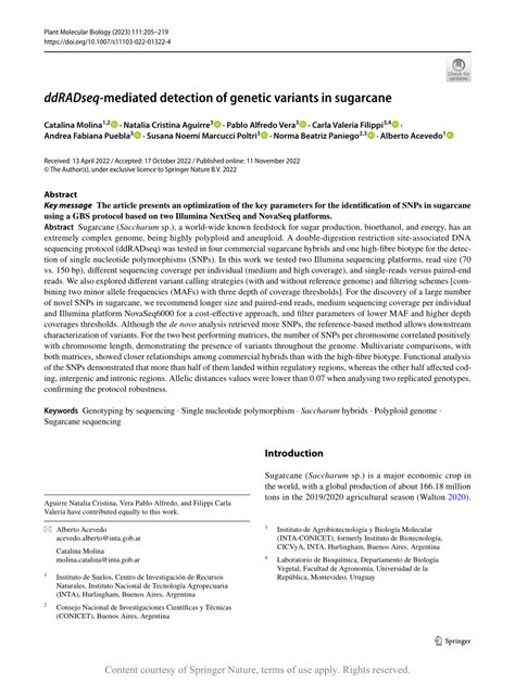 DdRADseq Mediated Detection Of Genetic Variants In Sugarcane Request PDF
