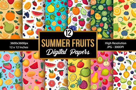 Summer Fruits Seamless Pattern Papers Graphic By Creative Store