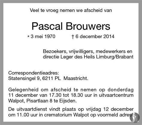 Pascal Brouwers 06 12 2014 Overlijdensbericht En Condoleances Mensenlinqnl