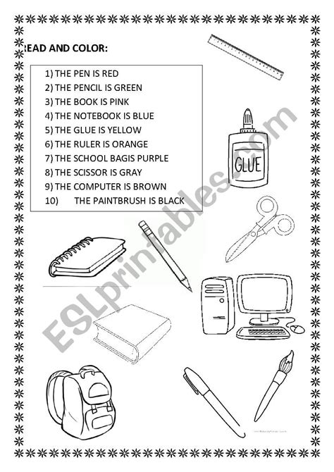 School Objects And Colors Esl Worksheet By Tatibacki