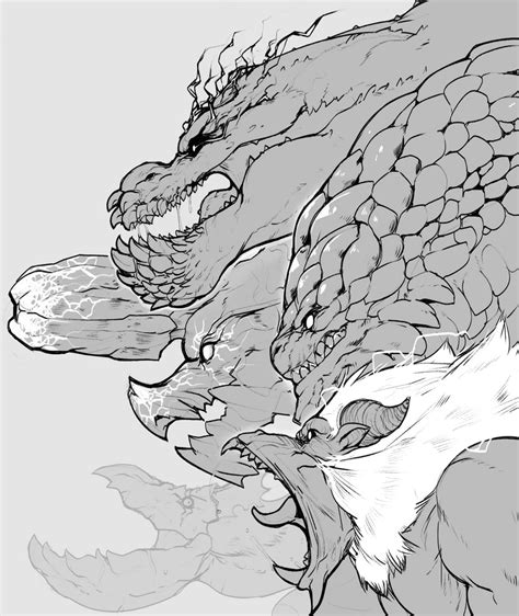 Deviljho Rajang Bazelgeuse Brachydios And Yian Garuga Monster Hunter Drawn By Krekkov