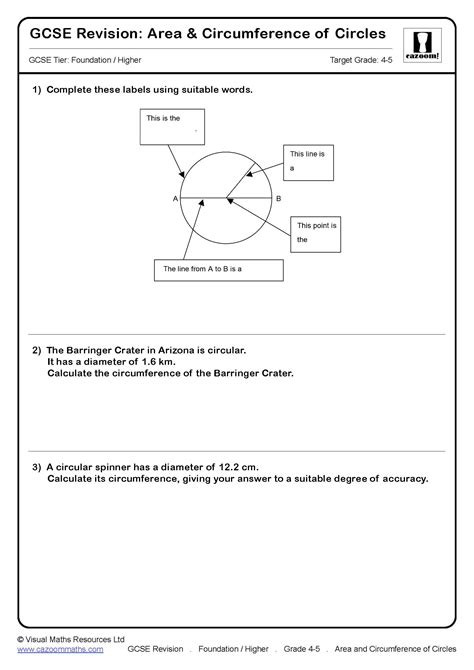 Area And Circumference Of Circles Gcse Questions Gcse Revision Questions