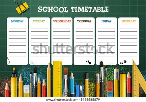 School Timetable Template Students Pupils Vector Vector De Stock