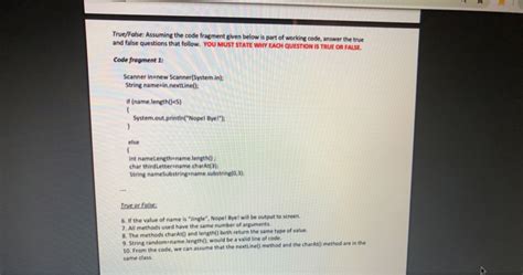 Solved Truefalse Assuming The Code Fragment Given Below Is