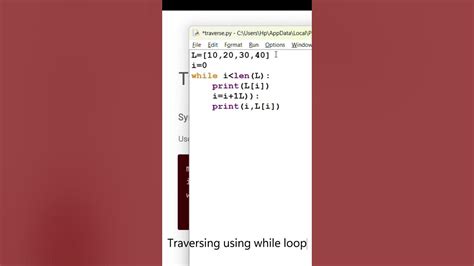 Shorts On Traversing Element Using While Hindiexplanation Python Minutedetails