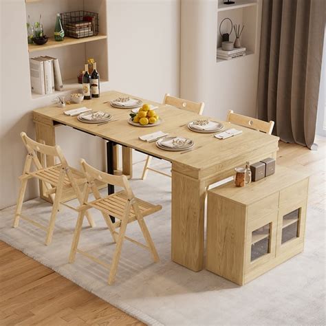 Modern Extendable Dining Table Rectangle Sideboard With Storage In Natural And Gray Homary