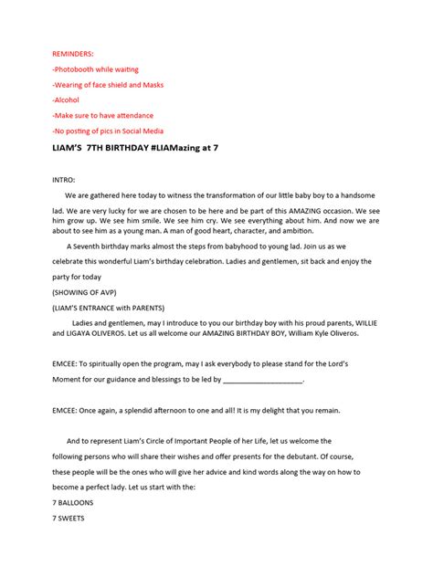 7th Birthday Script Pdf