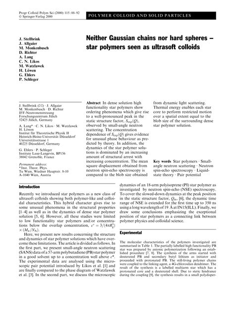 Pdf Progress In Colloid And Polymer Science