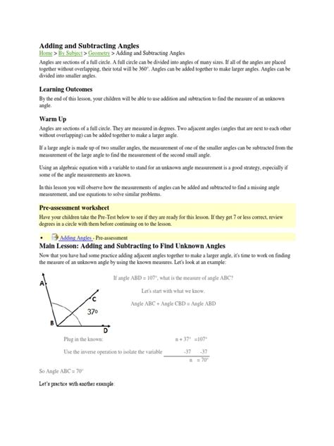 Adding And Subtracting Angles Pdf Angle Equations