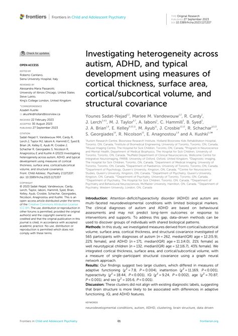 Pdf Investigating Heterogeneity Across Autism Adhd And Typical Development Using Measures Of