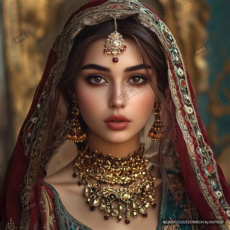 Ai创作图维吾尔美女插画 写实人物插画 印度新娘妆容 女印度文化 古印度女神 Cg绘画作品 巴基斯坦美女 维吾尔族美人 Cg头像 写实人物设计