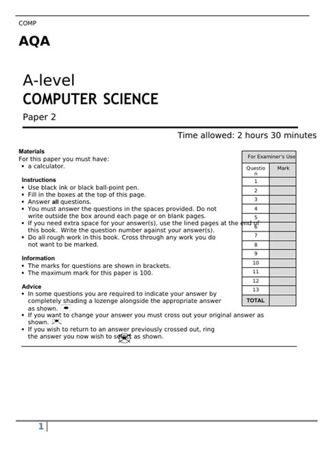 A Level Computer Science Paper 2 June 2022 A Level Computer Science