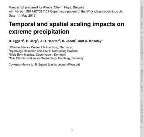 Pdf Impact Of Temporal And Spatial Resolution On Extrem Rainfall