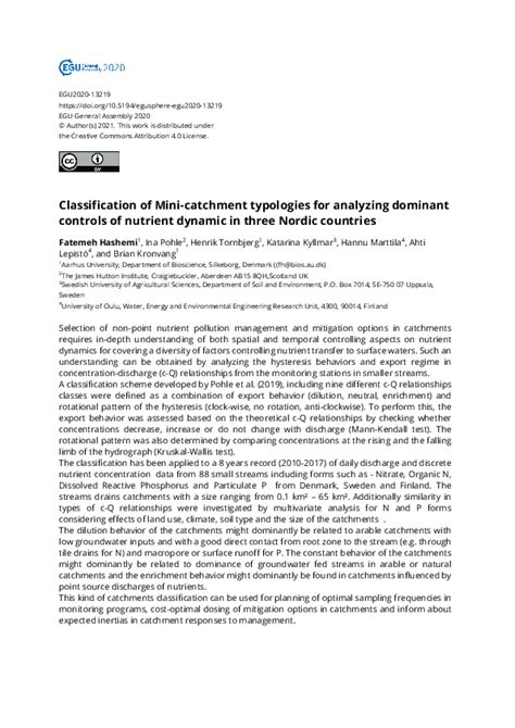 Pdf Classification Of Mini Catchment Typologies For Analyzing Dominant Controls Of Nutrient