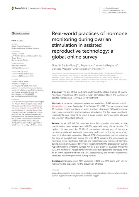 PDF Real World Practices Of Hormone Monitoring During Ovarian Stimulation In Assisted