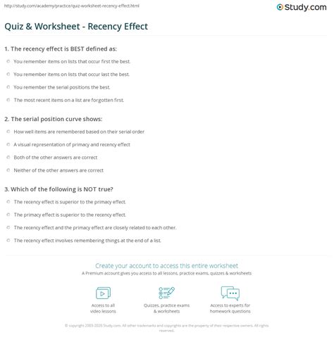 Quiz And Worksheet Recency Effect Quiz And Worksheet Recency Effect