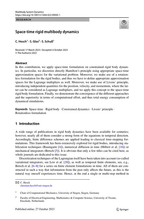 Pdf Space Time Rigid Multibody Dynamics