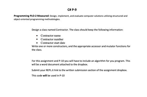 Solved C P 9 Programming PLO 2 Measured Design Implement Chegg
