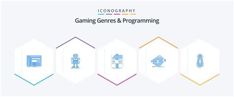 Gaming Genres And Programming 25 Blue Icon Pack Including Industry Game Robot Developer