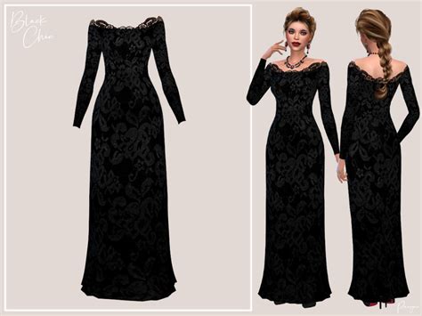 Long Lace Dress Black Elegant Bare Shoulders Framed By A Lace Border