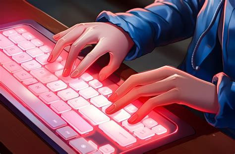 A Person Typing On A Pink Keyboard Premium AI Generated Image