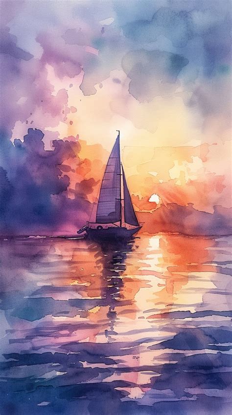 Free Sailboat Sunset Silhouette Image Sailboat Sunset Watercolors