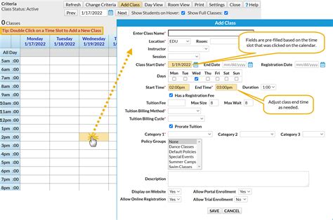 Add A Class From The Classic Weekly Class Calendar Class Help Center