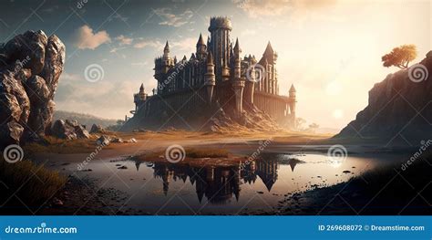 Fantasy Castle Wallpaper Mystical Medieval Kingdom Generative Ai Stock Illustration