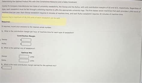 Solved Determining The Optimal Product Mix With One