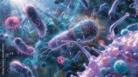 Artistic Depiction Of Bacterial Evolution Showing Genetic Mutations And Adaptations Over Time