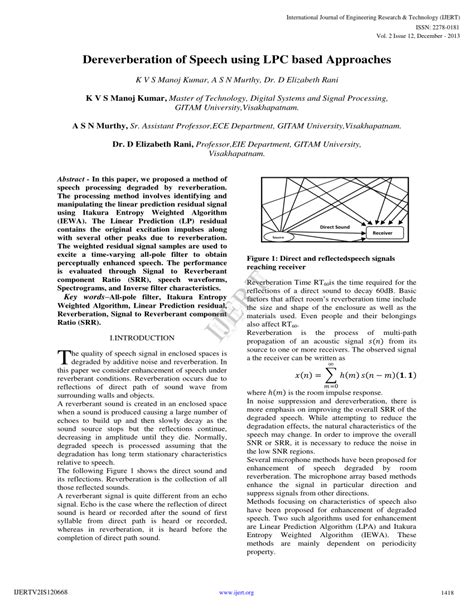 Pdf Dereverberation Of Speech Using Lpc Based Approaches