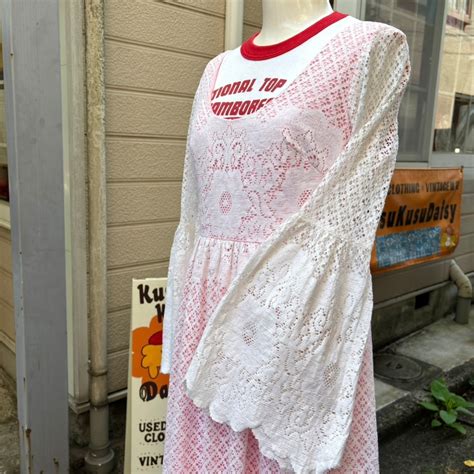 Vintage Flower Cotton Lace Flare Sleeves Dress Kusukusudaisy