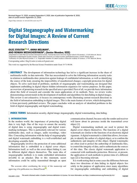 Digital Steganography And Watermarking For Digital Images A Review Of Current Research