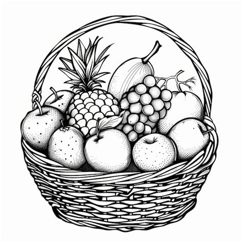 Detailed Black And White Fruit Basket Illustration Premium Ai
