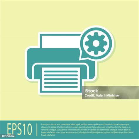 녹색 프린터와 노란색 배경에 고립 된 기어 아이콘입니다 조정 응용 프로그램 서비스 개념 설정 옵션 유지 보수 수리 고정 벡터 일러스트 개념에 대한 스톡 벡터 아트 및 기타