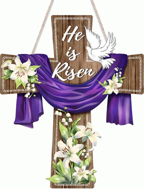 Fantpk Easter Religious Cross Sign Wooden Hanging