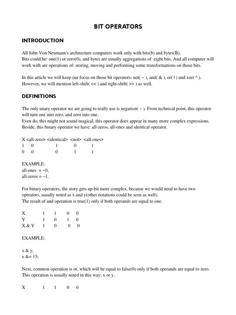 binary operators pdf bit c programming language