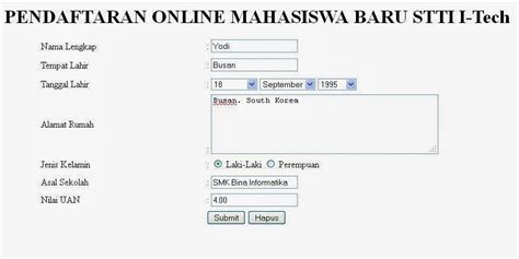 Andryanto Blog PHP Form Pendaftaran Mahasiswa Baru