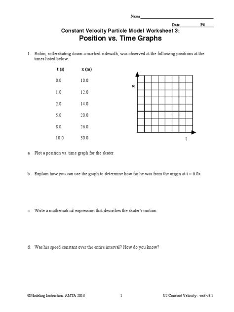 209 Position Vs Time Graphs Worksheet Pdf Velocity Speed