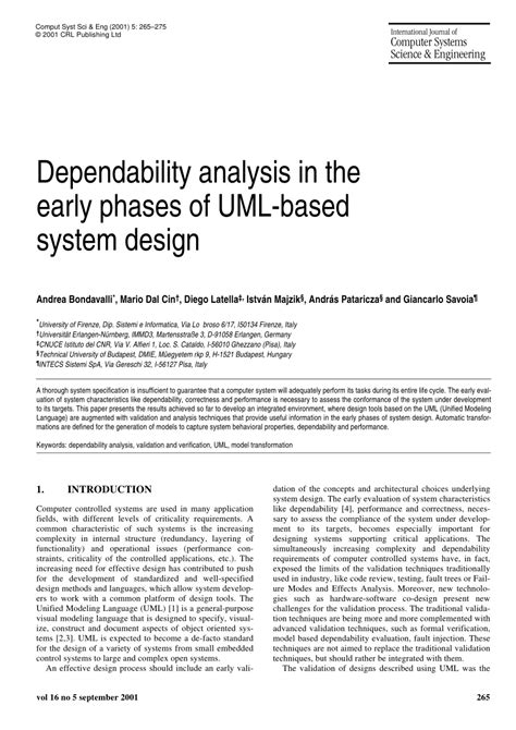Pdf Dependability Analysis In The Early Phases Of Uml Based System Design