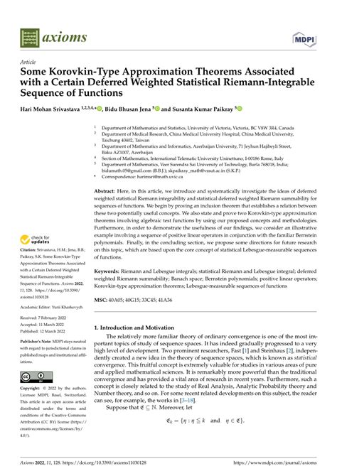 Pdf Some Korovkin Type Approximation Theorems Associated With A Certain Deferred Weighted
