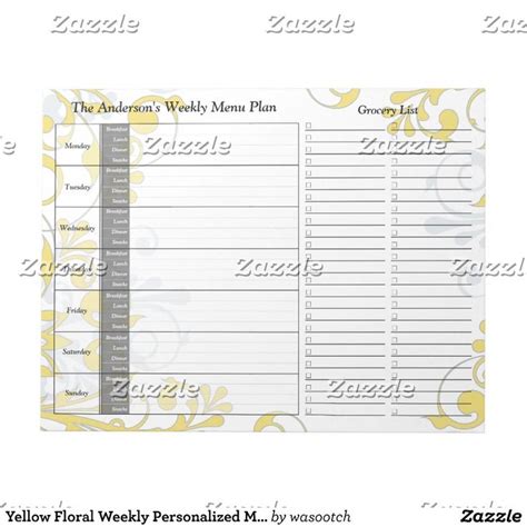 Yellow Floral Weekly Personalized Menu Planner Notepad Zazzle Planner Notepad Notepad T Yellow Floral Weekly Personalized Menu Planner Notepad Zazzle Planner Notepad Notepad T