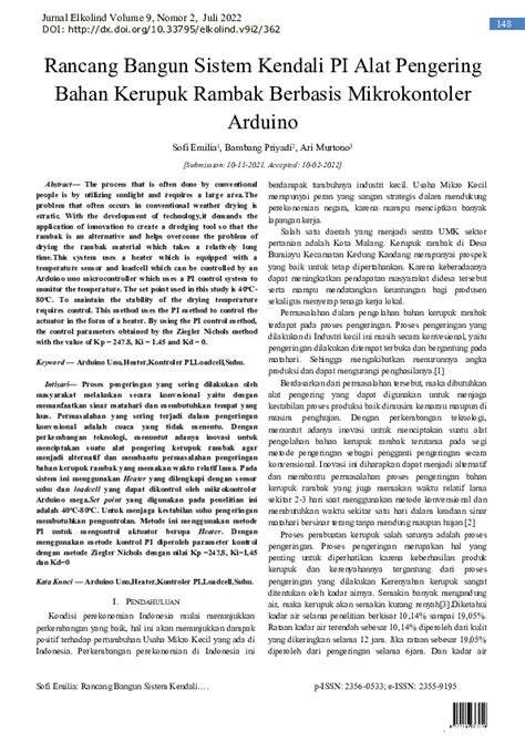 Pdf Rancang Bangun Sistem Kendali Pi Alat Pengering Bahan Kerupuk Rambak Berbasis