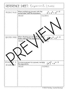 Exponents Reference Sheet By The Busy Teacher Boutique TPT