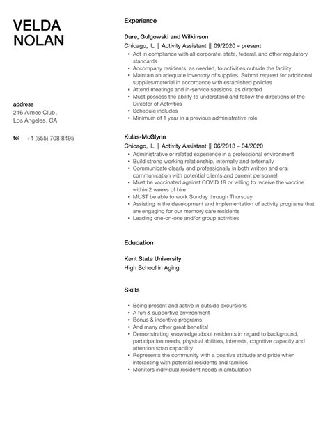 Activity Assistant Resume Samples Velvet Jobs