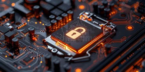 Computer Motherboard Closeup With Lock Symbol For Secure Connection Or Cybersecurity Service